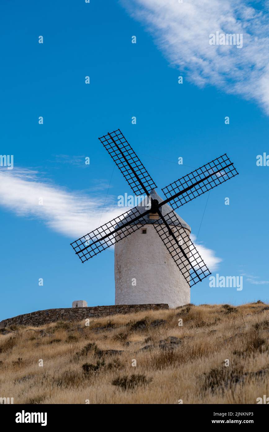 Beautiful windmill isolated in top of a hill near to Consuegra city in ...