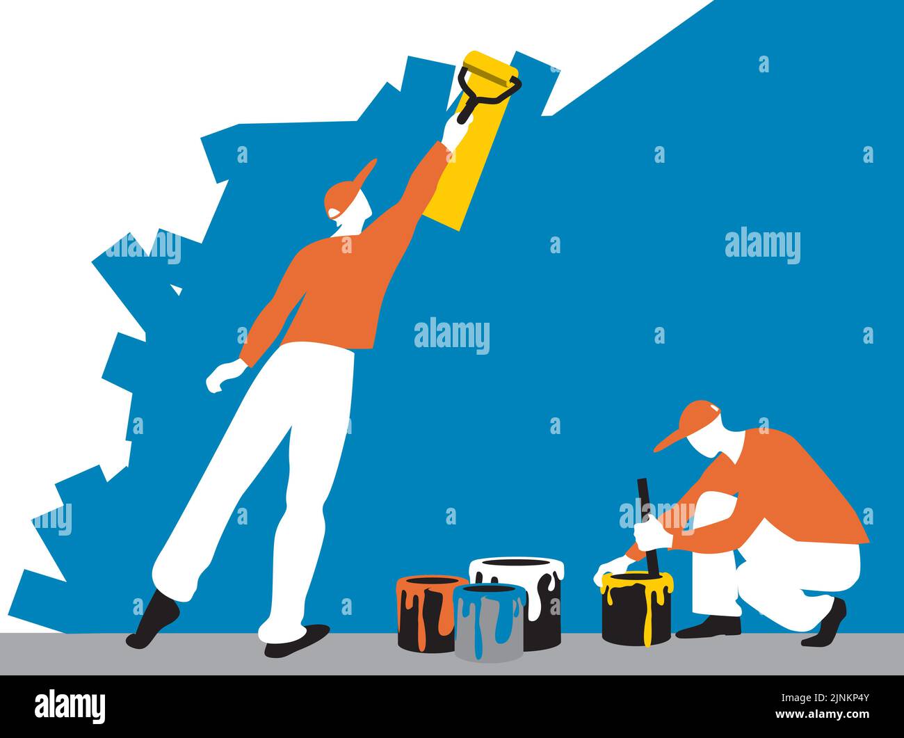 Two worker character icons painting the wall with a brush Stock Vector ...