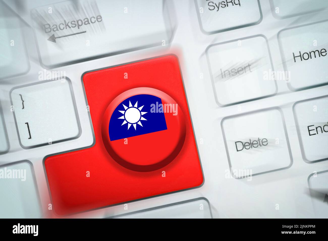 button painted with the Taiwan flag on white computer keyboard Stock ...