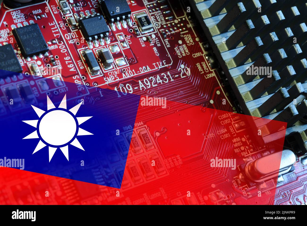 Flag Of Taiwan On Microchips Of A Electronic Printed Board Taiwan Manufacturing Chip Industry