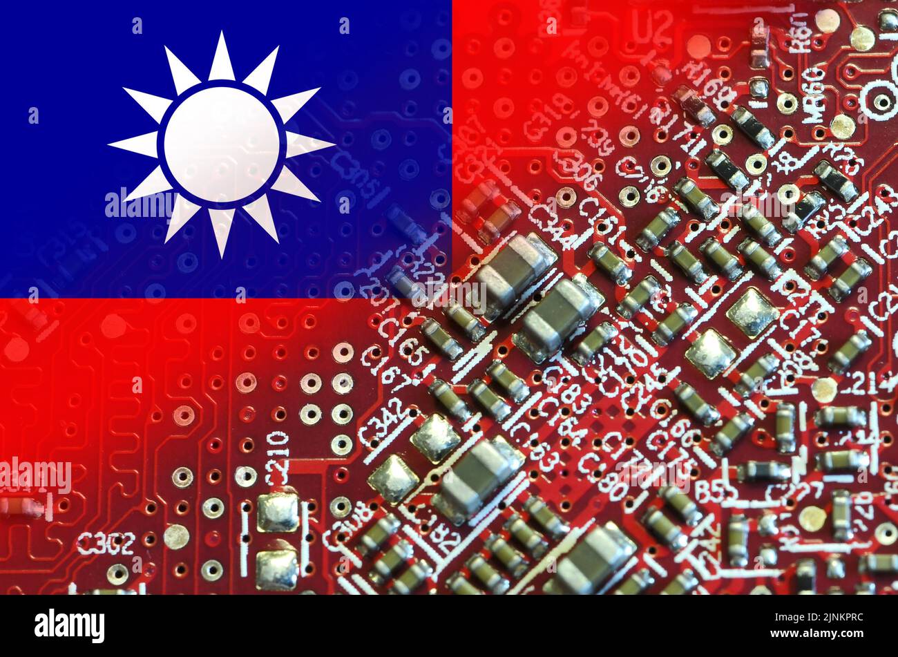 Flag of Taiwan on microchips of a electronic printed board. Taiwan ...