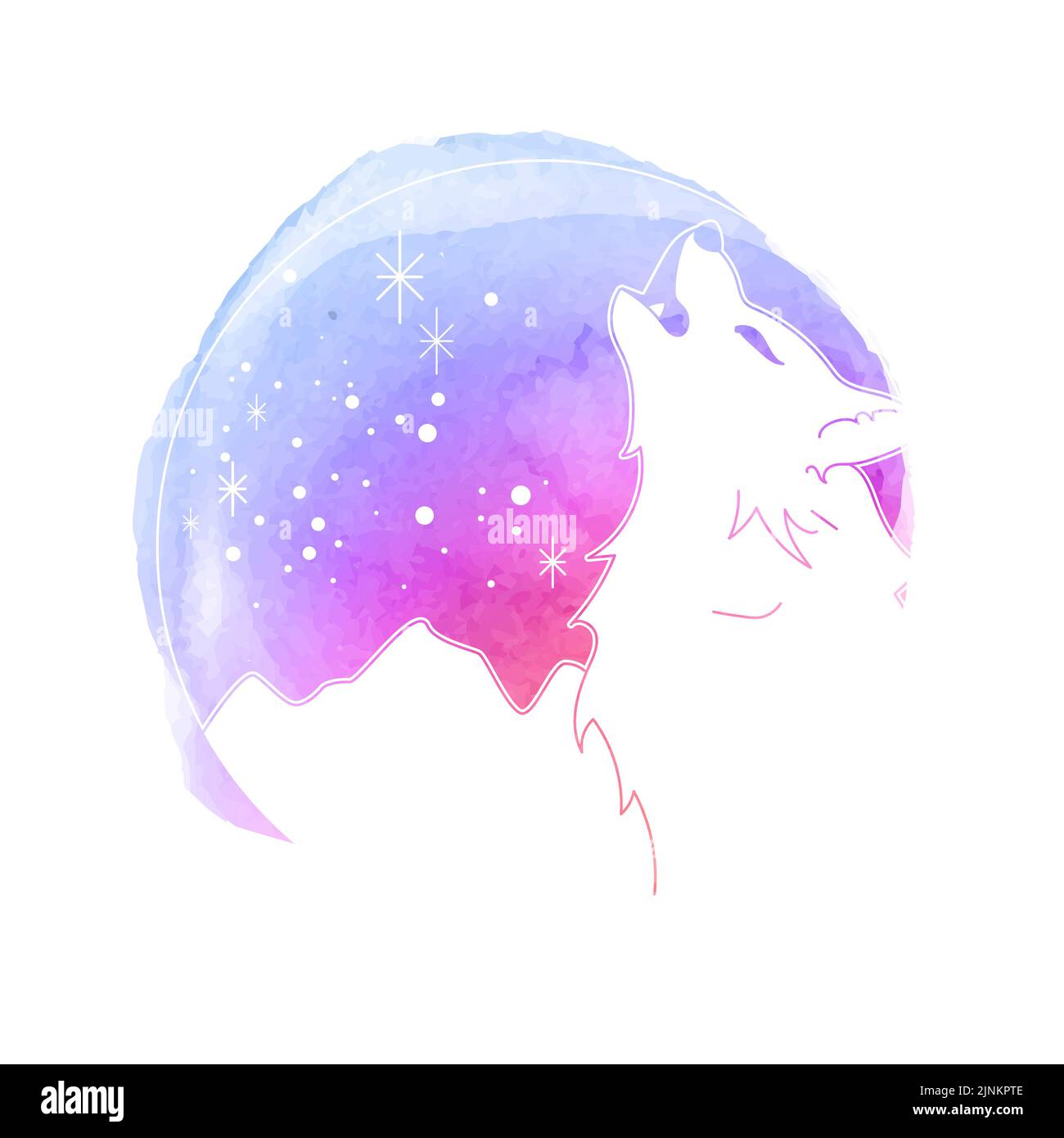 wolf and stars line art illustration Stock Photo - Alamy