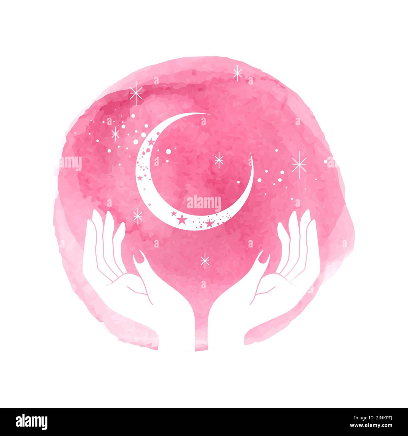 Hands stars and moon line art illustration Stock Photo - Alamy