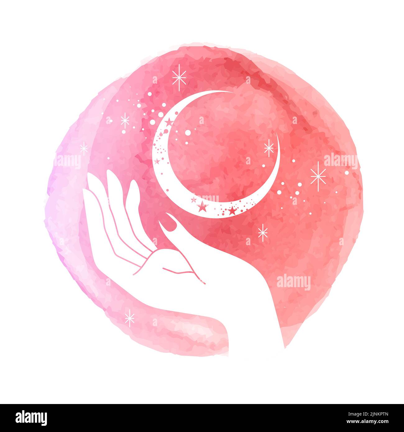 Hand stars and moon line art illustration Stock Photo - Alamy