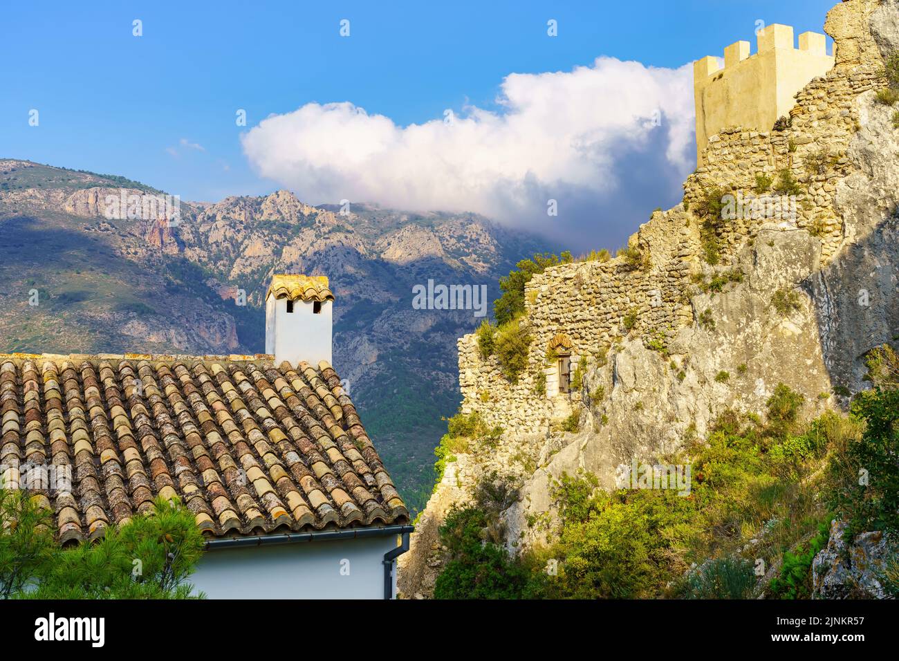 Castle on top of some rocks in a town in southern Spain. Guadalest ...