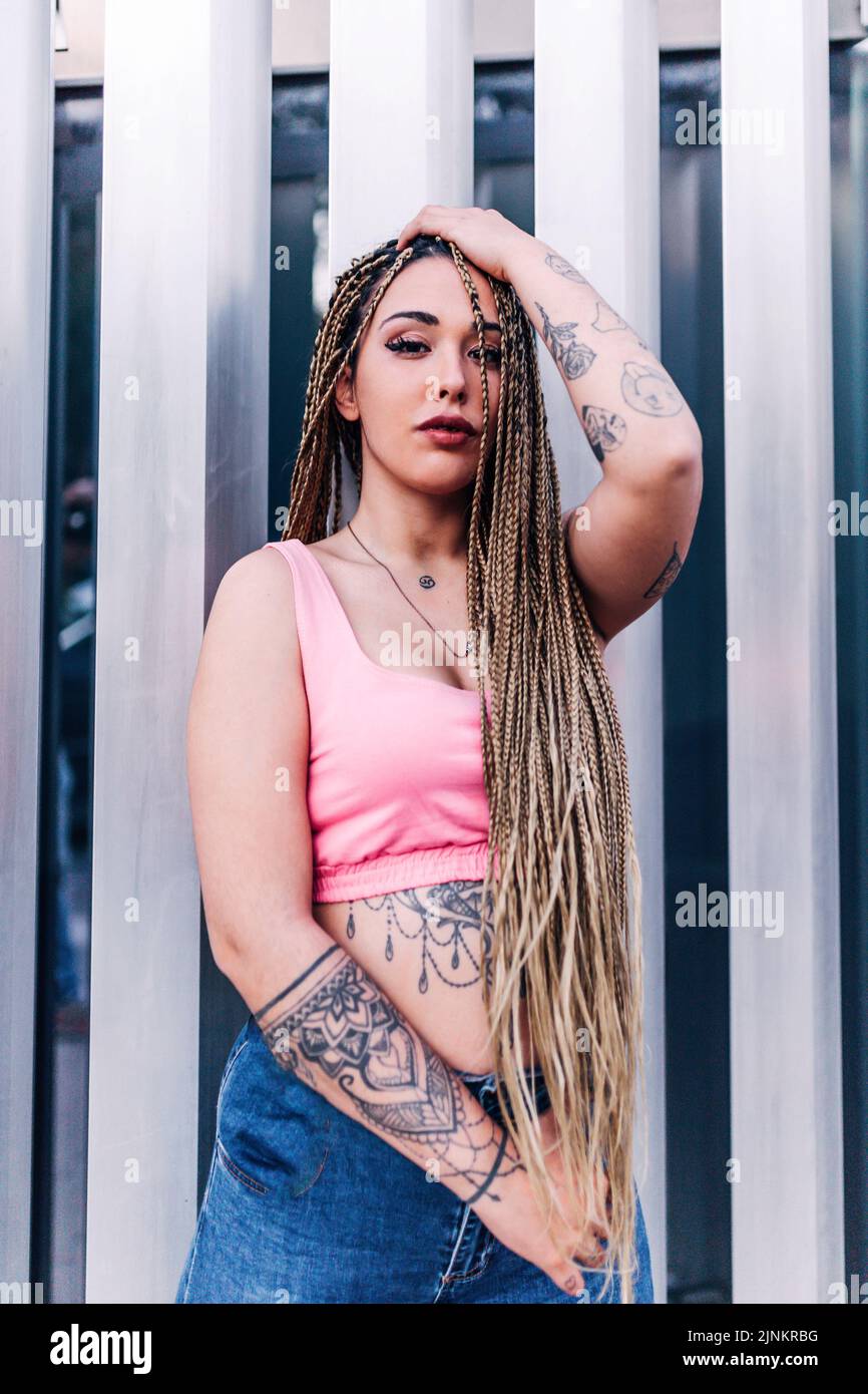 young woman, self confident, tattoo, braided, street style, girl, girls ...