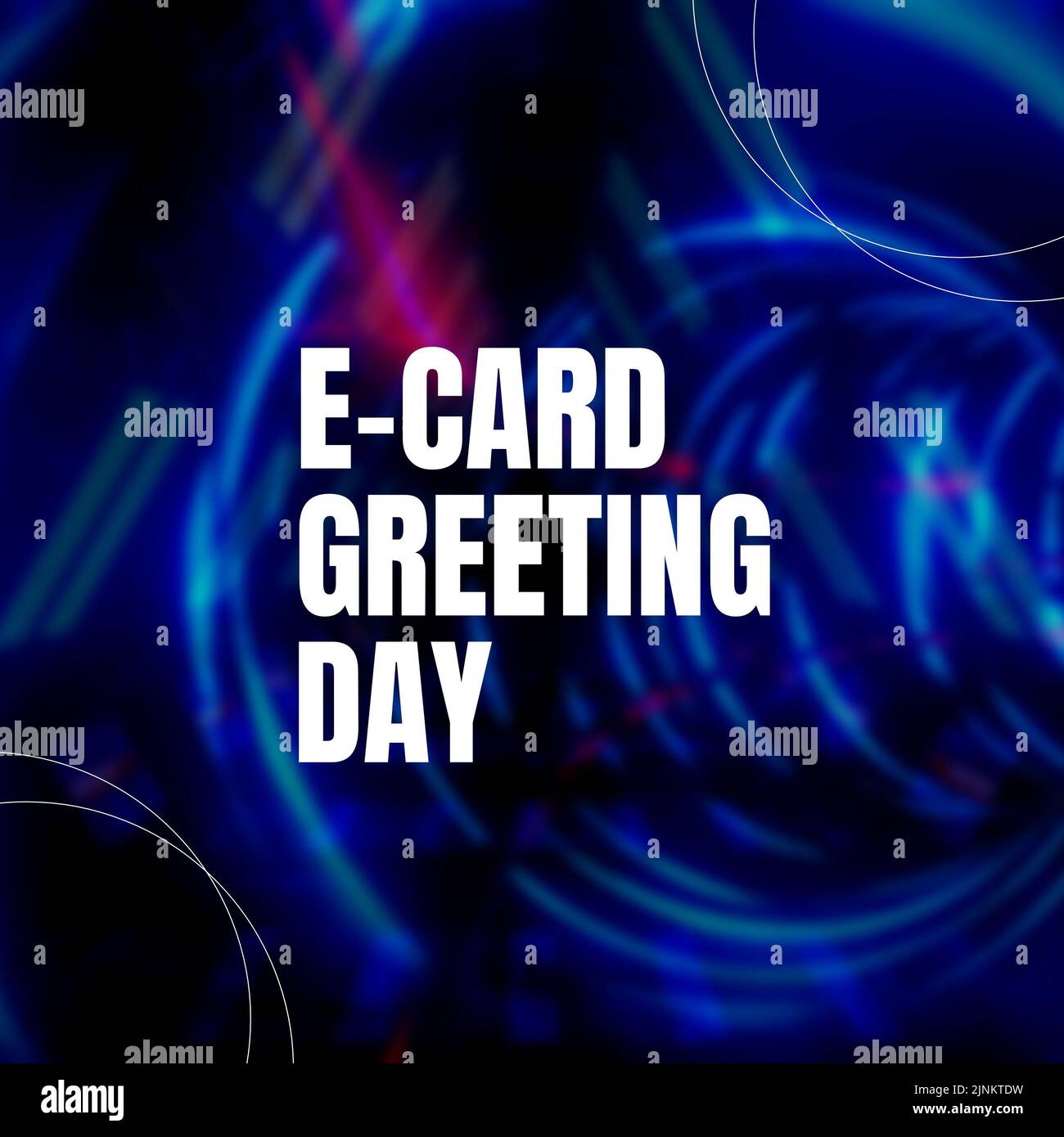 Animation of e card greeting day over dark background with blue lights ...