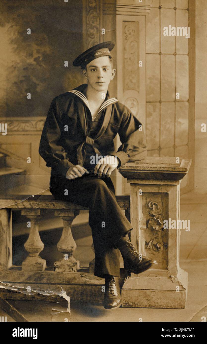 Vintage studio photograph of young sailor in naval uniform circa 19th ...