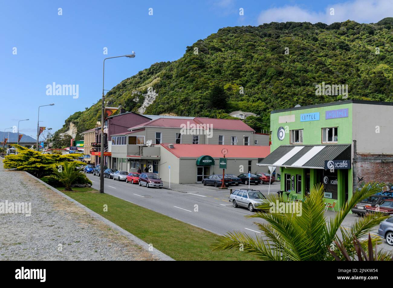 Mawhera Quay in Greymouth by the river on the west coast of South ...