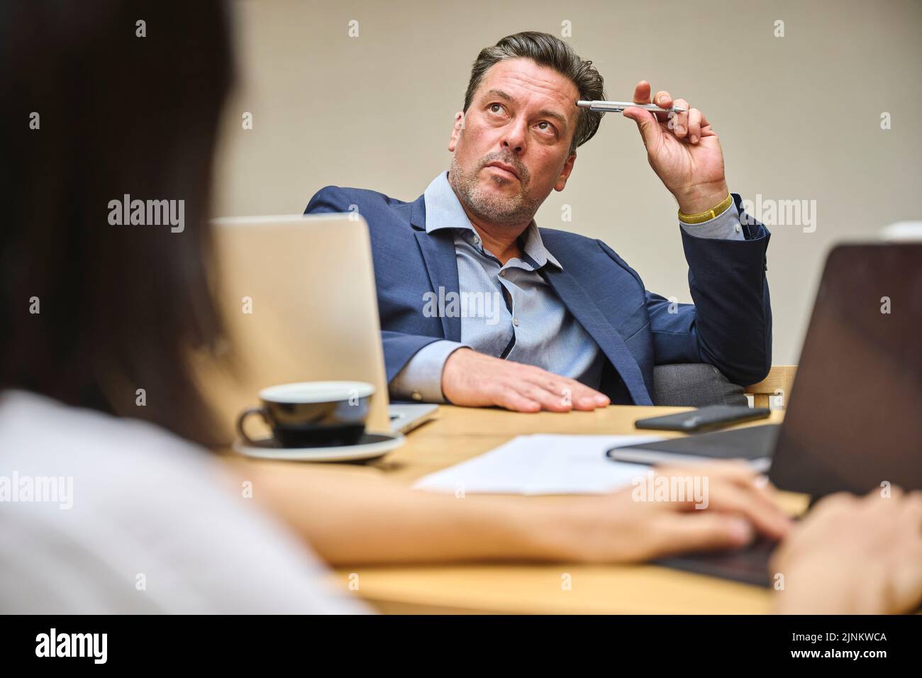 businessman, pensive, desk, workplace, boss, businessmen, executive ...