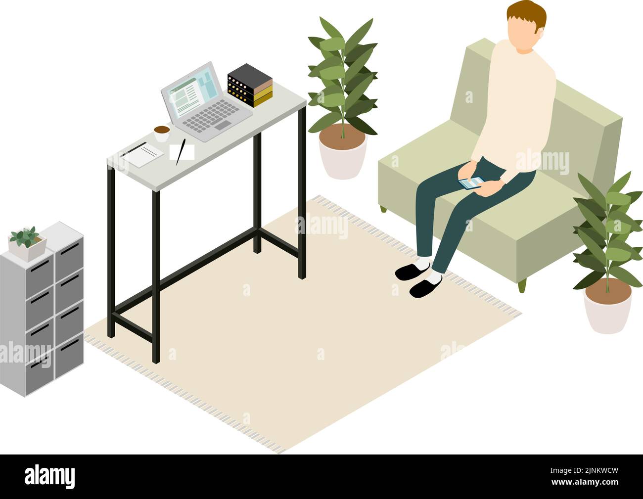 Isometric, teleworking people working at home are taking a break on ...
