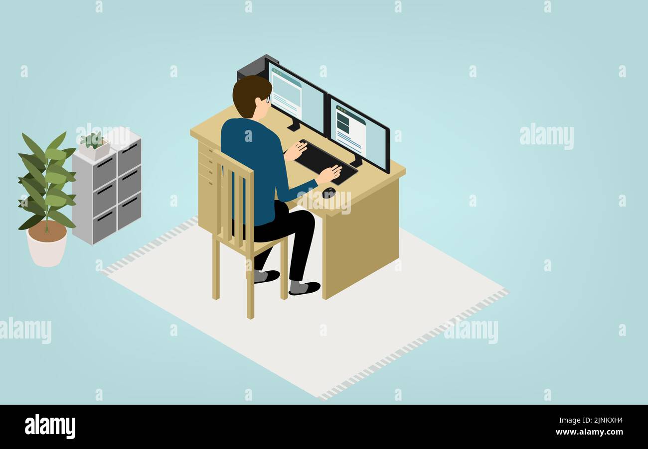 People who work at home with isometric and telework Stock Vector Image ...