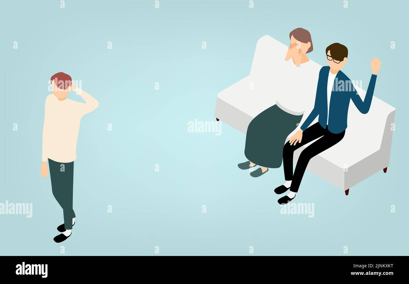 Isometric, rebellious child and angry father, crying mother Stock ...