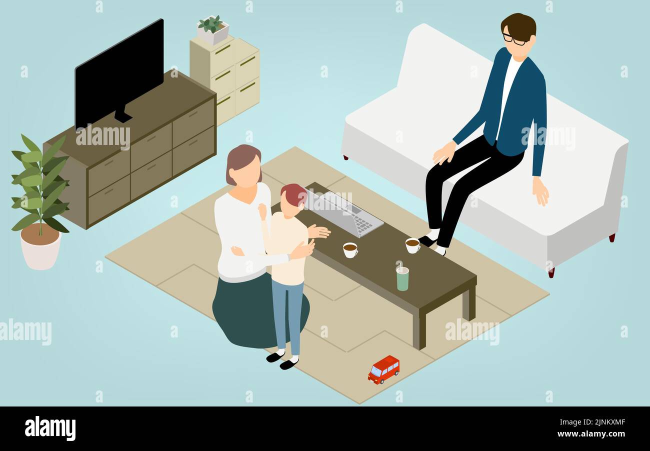 Isometric, family relaxing in the living room Stock Vector Image & Art ...
