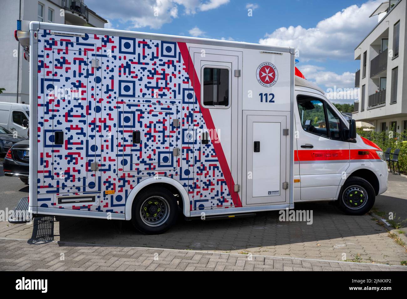 Michendorf, Germany. 12th Aug, 2022. An ambulance with an anti-gaffer ...