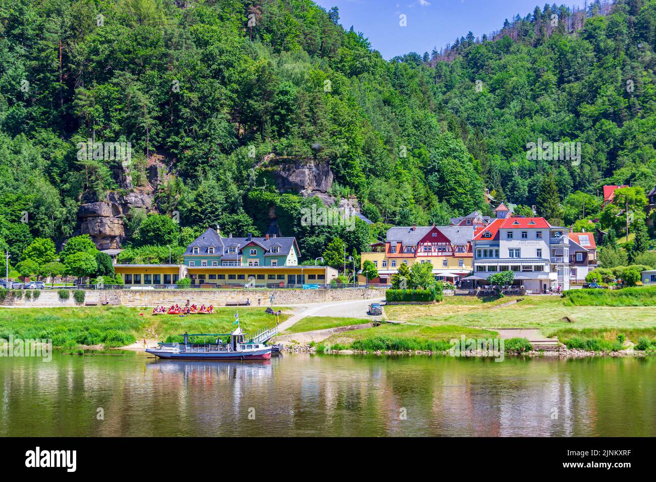 elbe river, ferry, schmilka, elbe rivers, ferries Stock Photo - Alamy