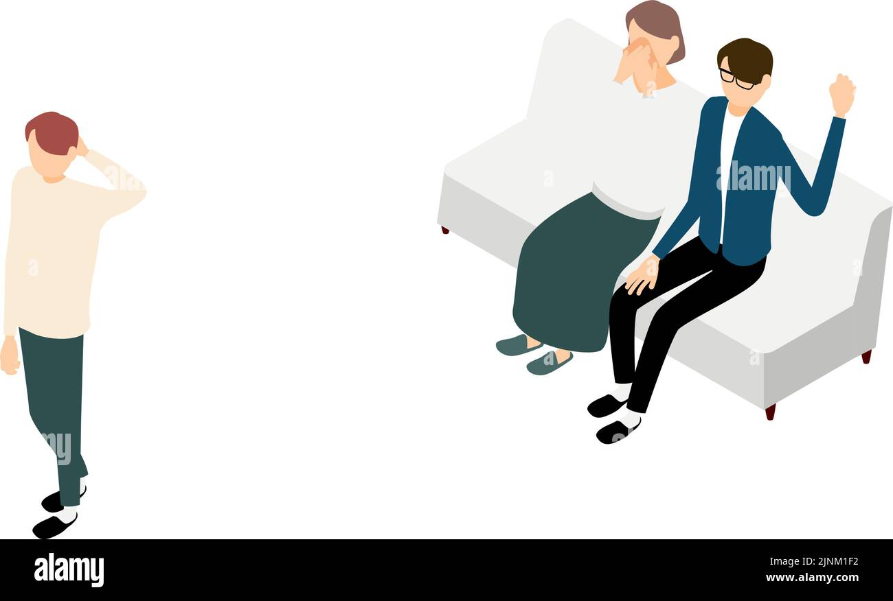 Isometric, rebellious child and angry father, crying mother Stock ...