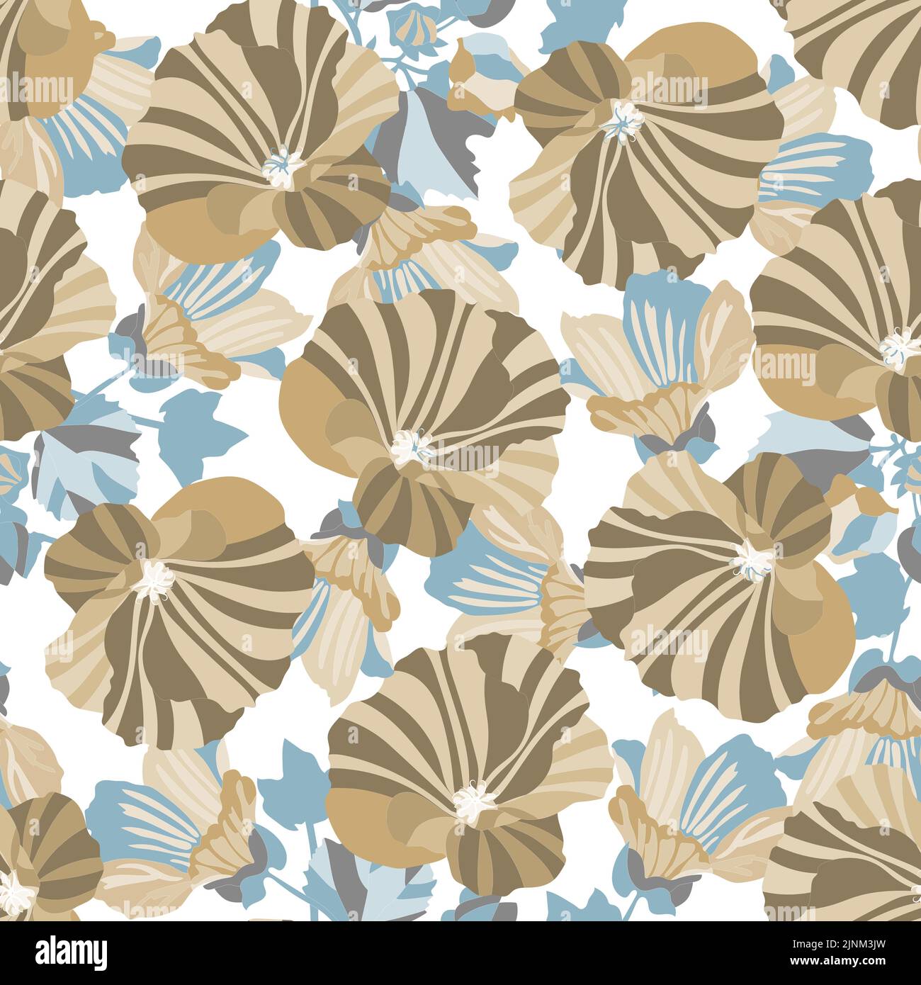 Vector floral seamless pattern in blue and coffee tones. Stylized ...