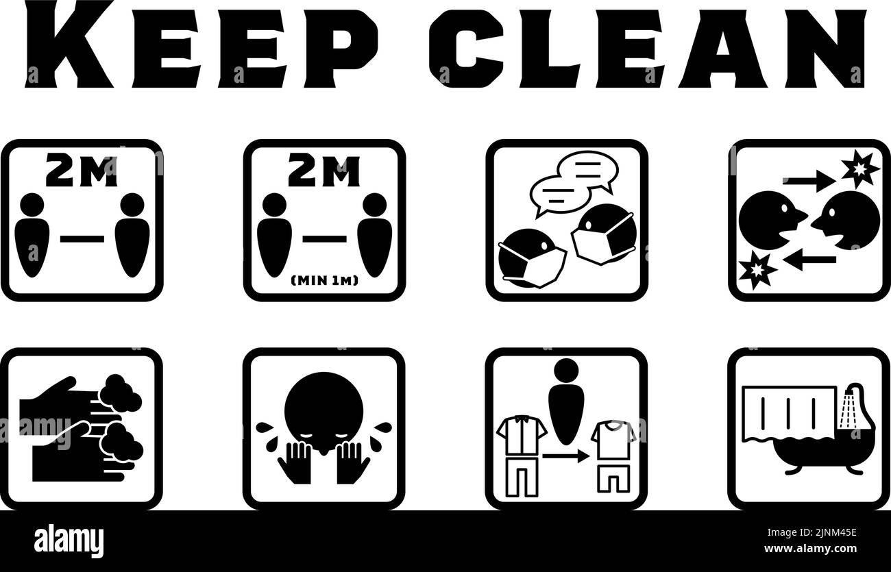Icon illustration set of precautions for infection prevention Stock ...