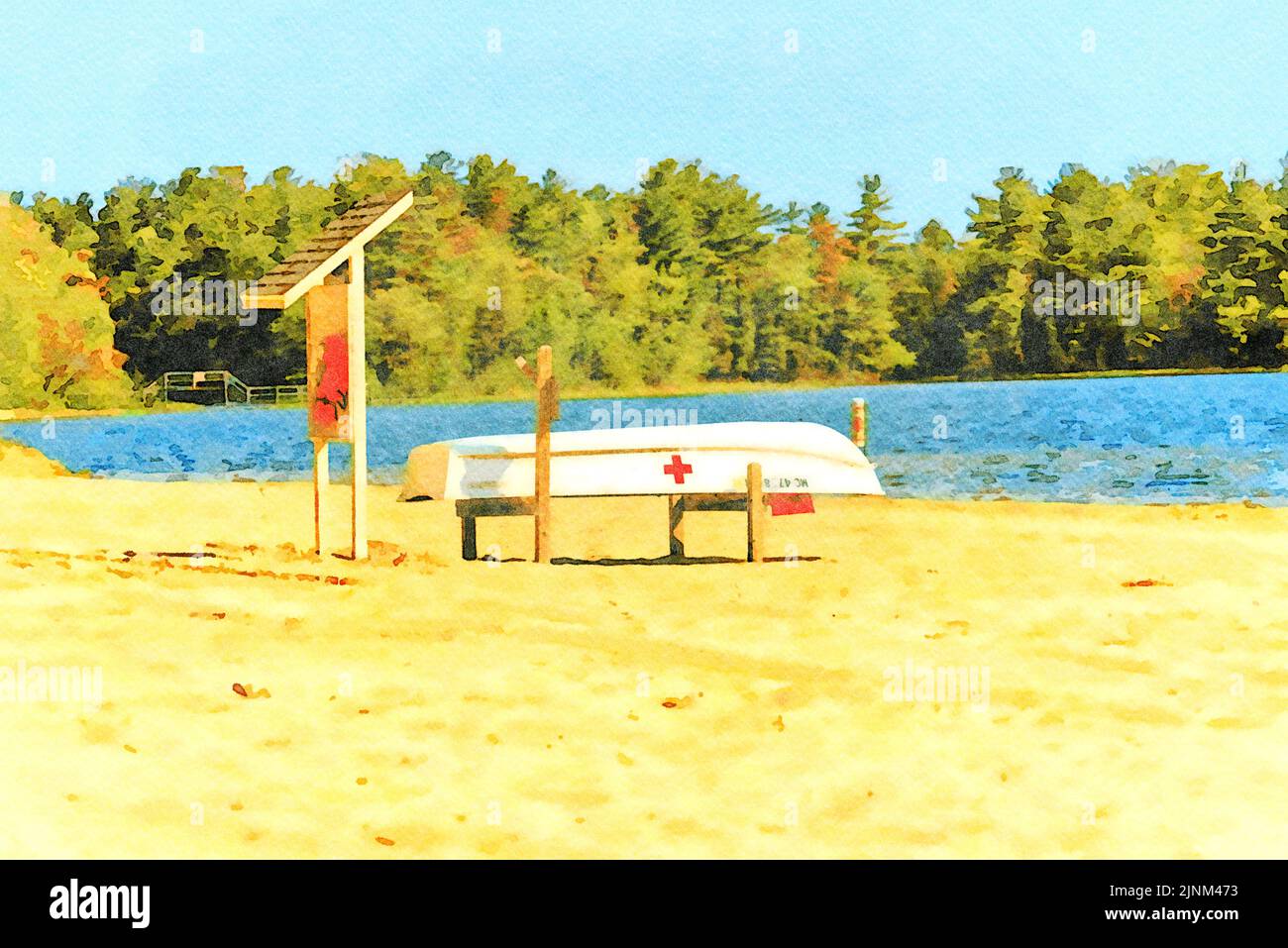 Digitally created watercolor painting of a rescue boat used by a life ...