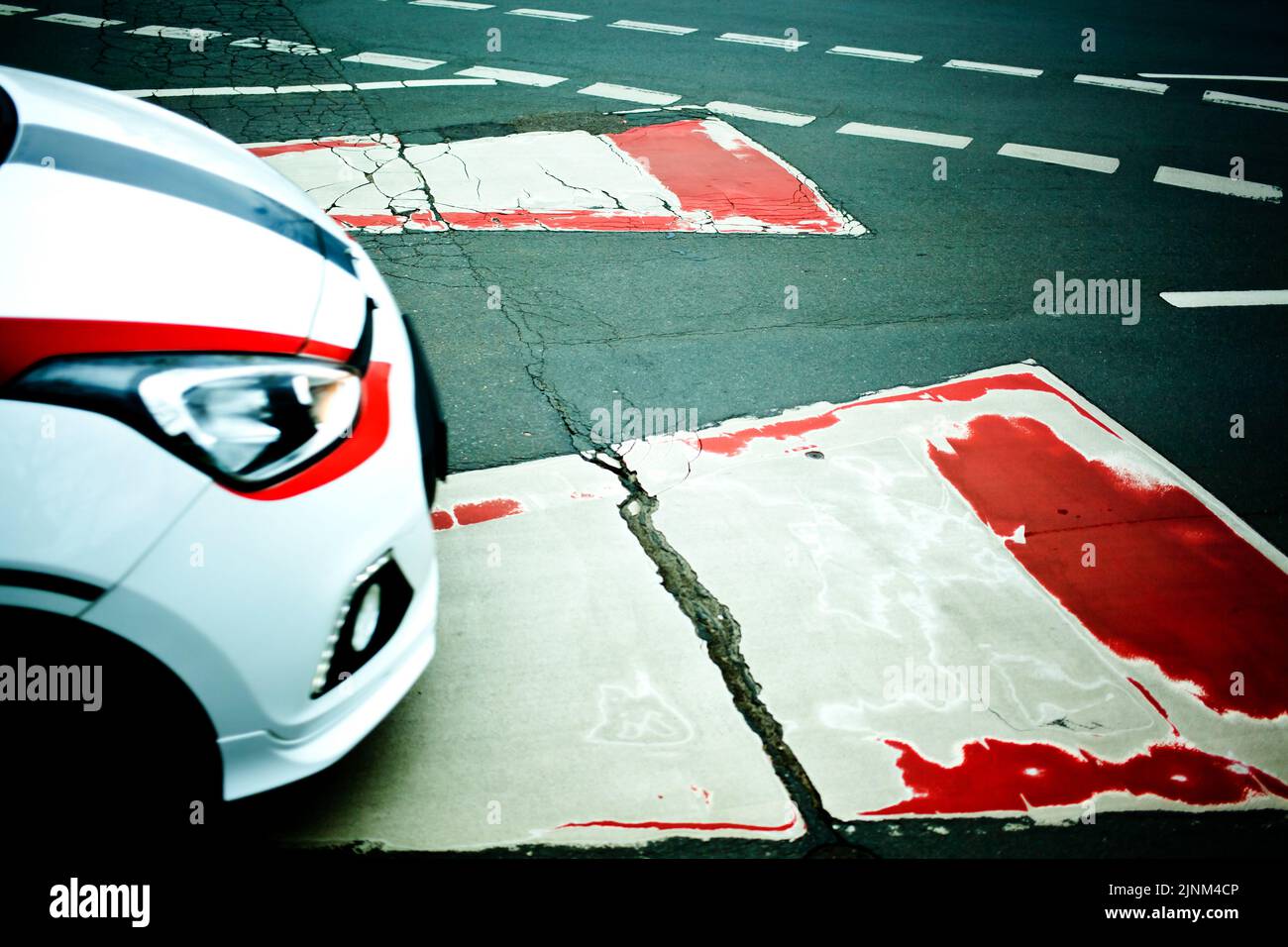 weathered, road markings, weathereds Stock Photo - Alamy