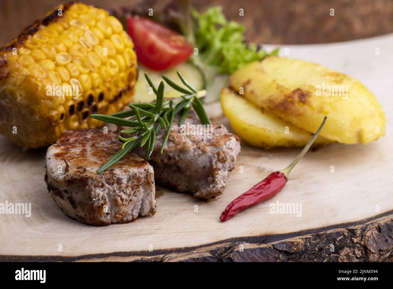 maize cob, dinner, fillet of pork, corn on the cobs, dinners, fillet of ...