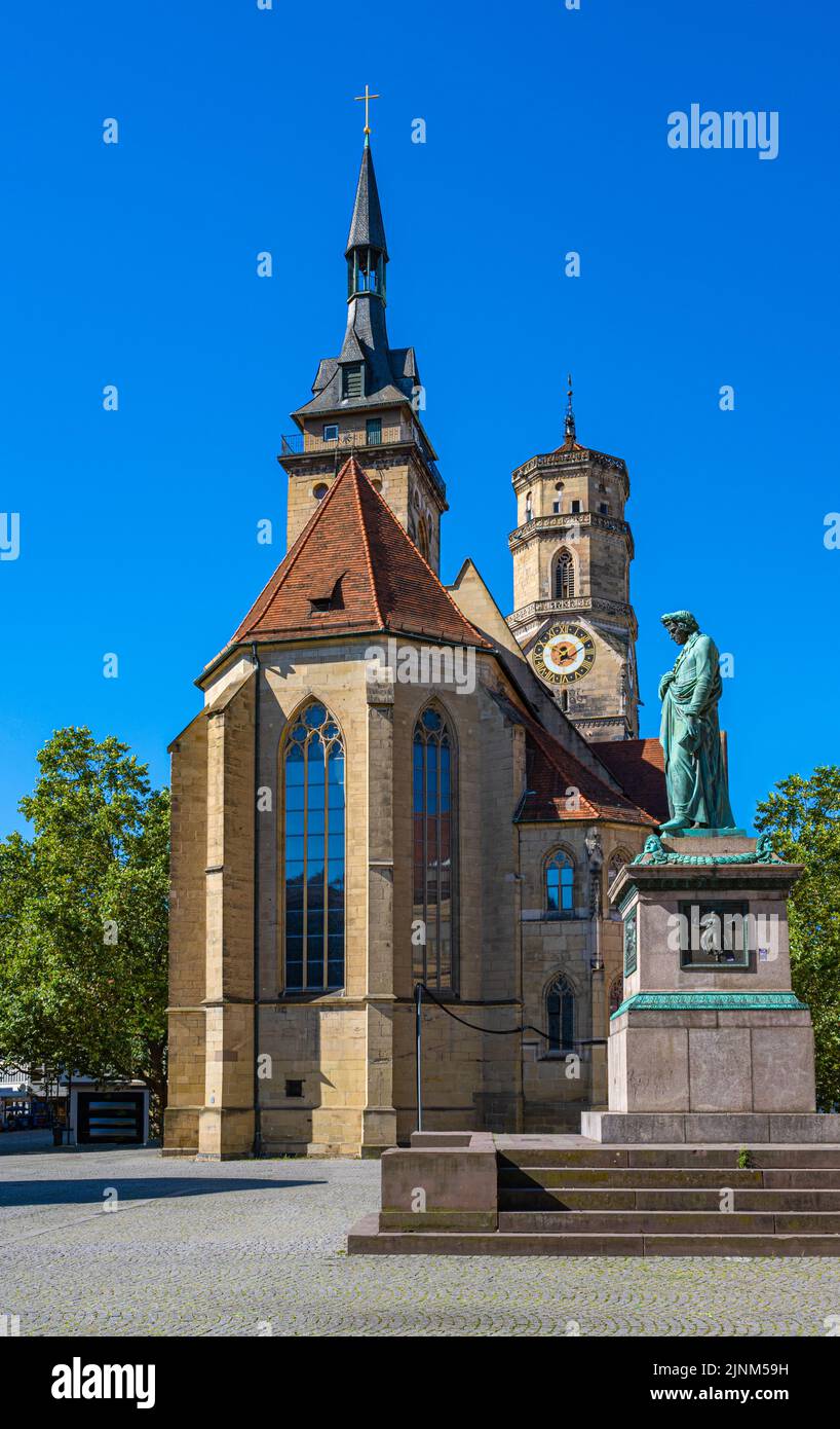 The Collegiate church of Stuttgart with the Schiller monument on ...