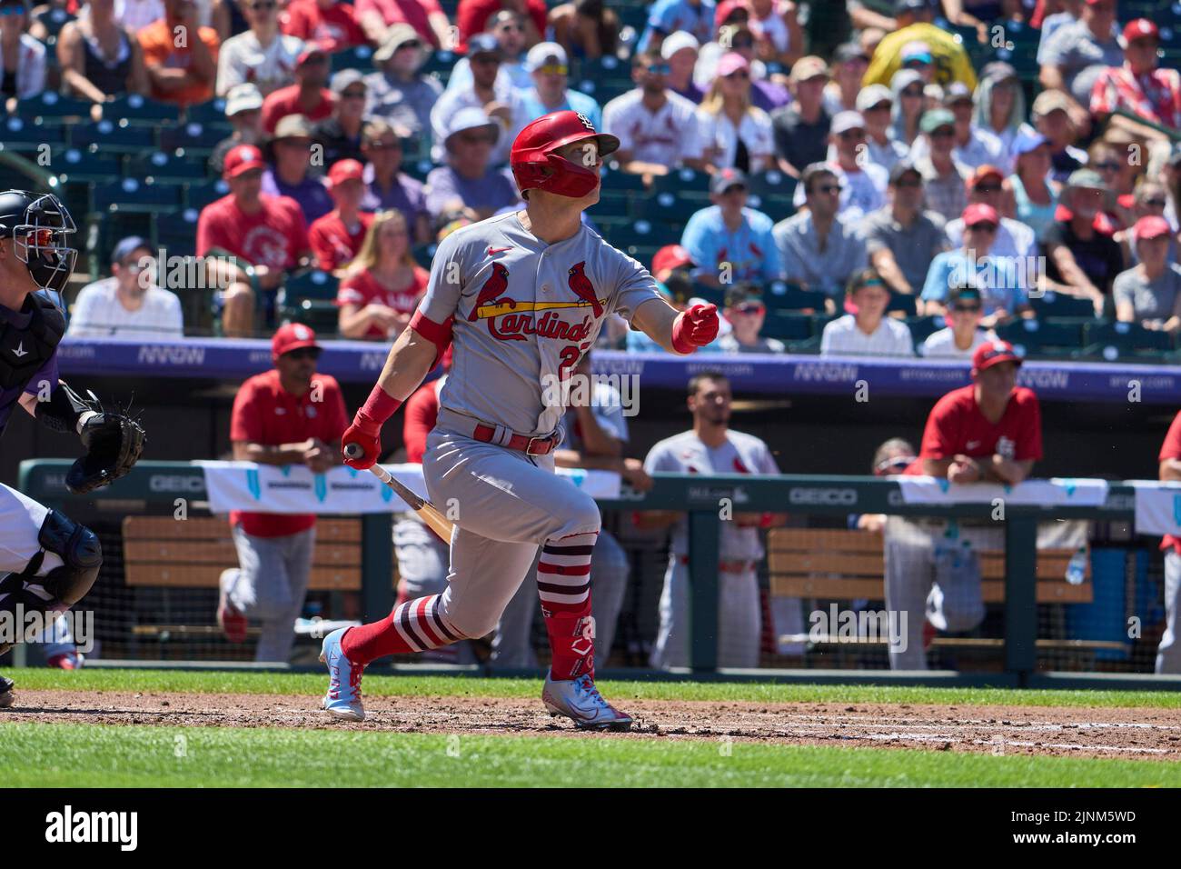 August 11 2022: Saint Louis left fielder Corey Dickerson (25) hits a ...