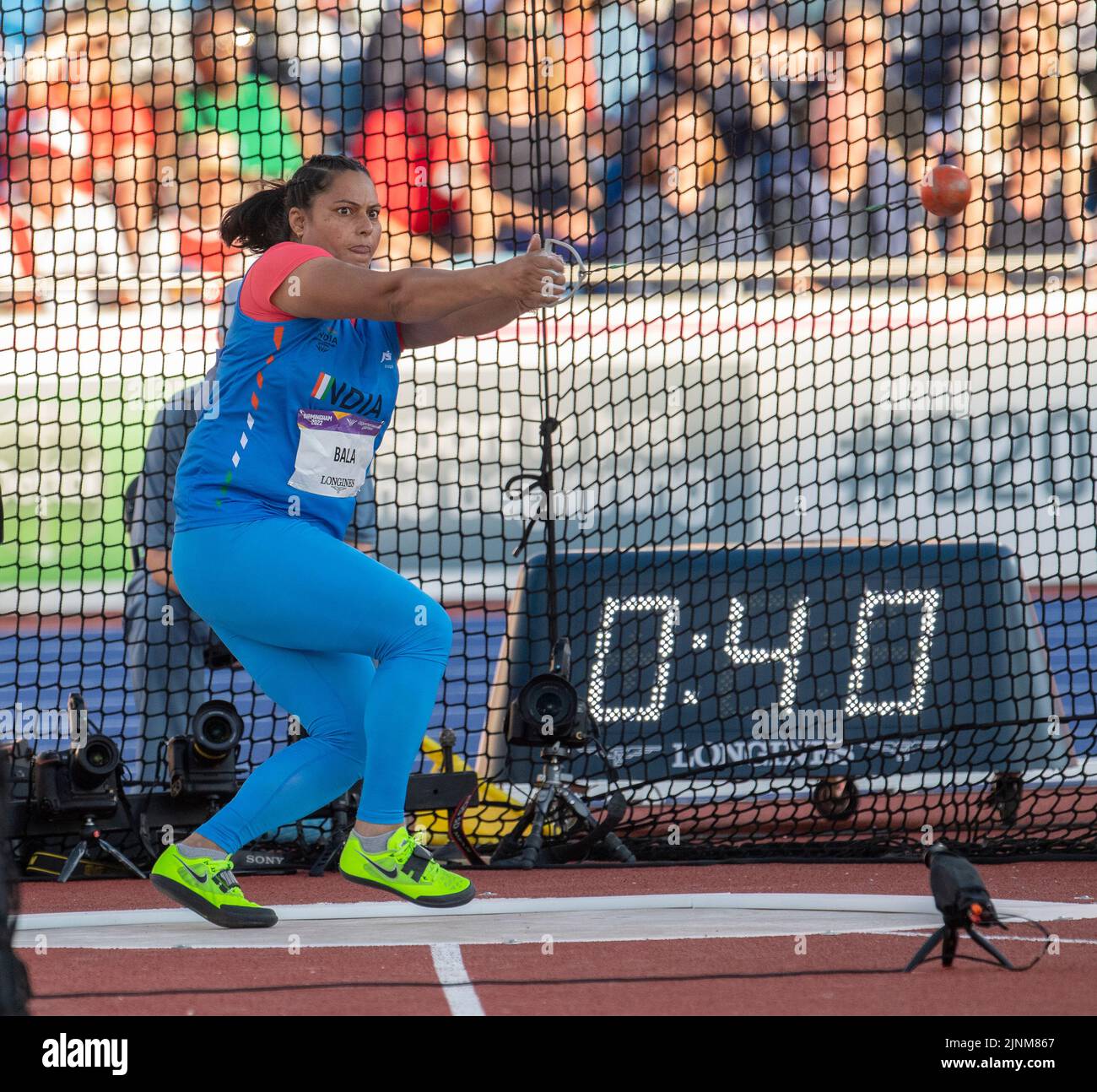 Manju Bala of India competing in the women’s hammer final at the ...