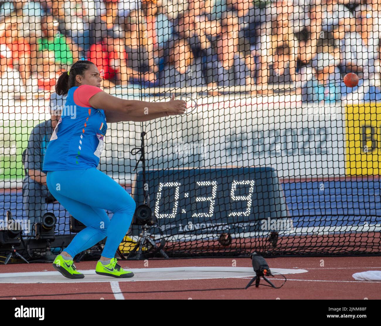 Manju Bala of India competing in the women’s hammer final at the ...