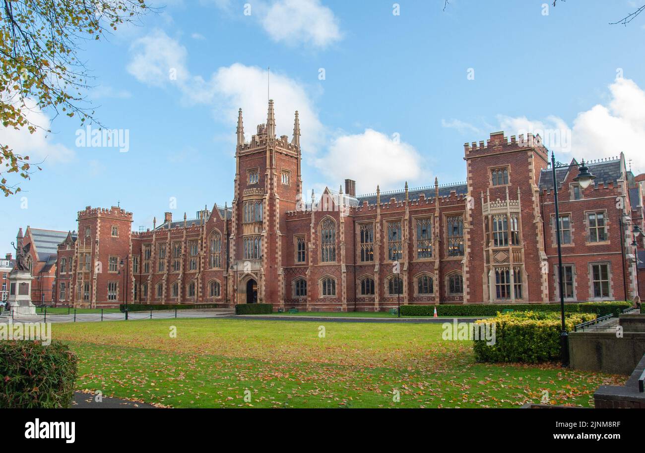 Belfast, UK – October, 30, 2019 - The view of the long Gothic Revival ...