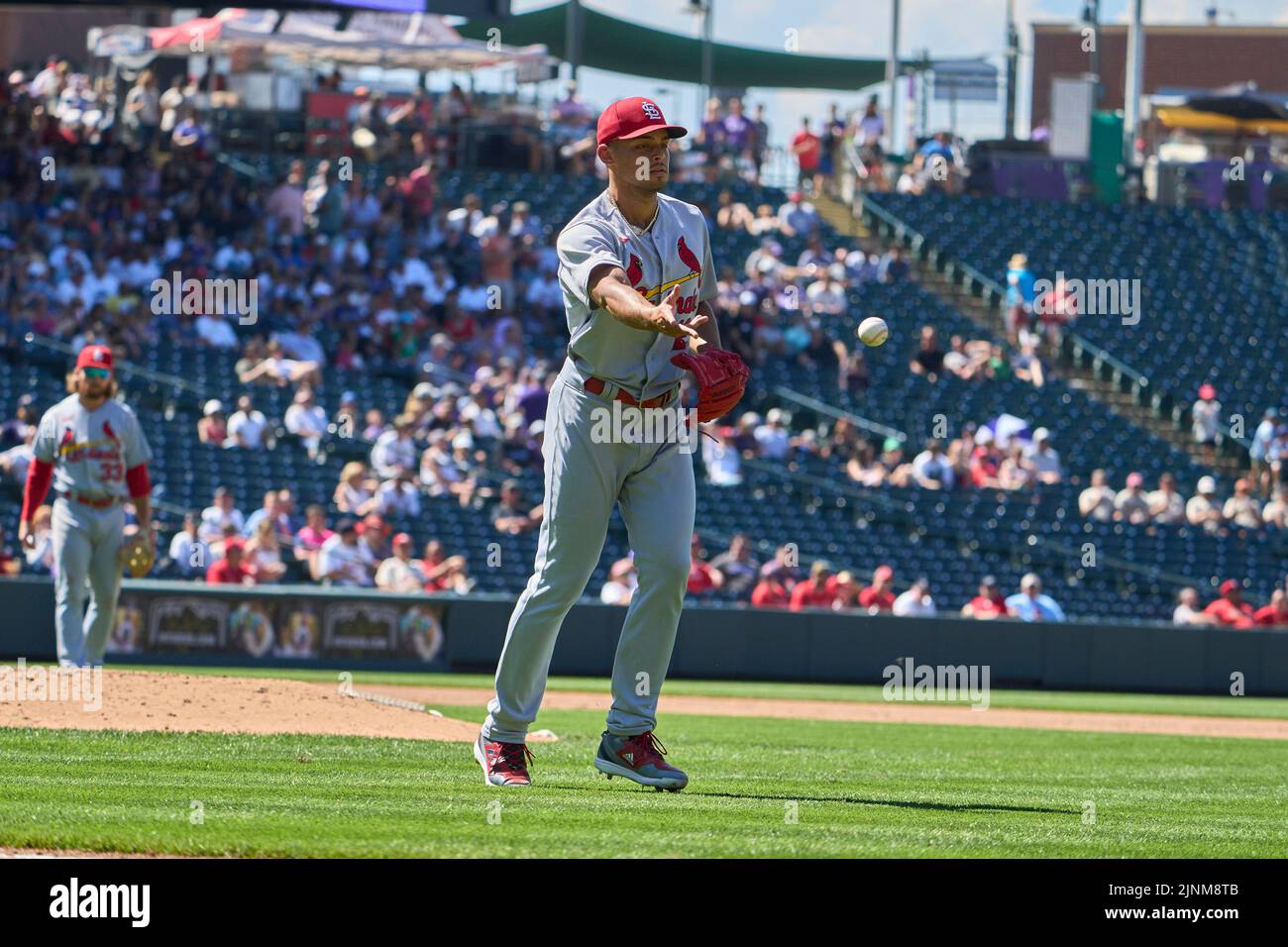 August 11 2022: Saint Louis pitcher Jordan Hicks (12) makes a play ...
