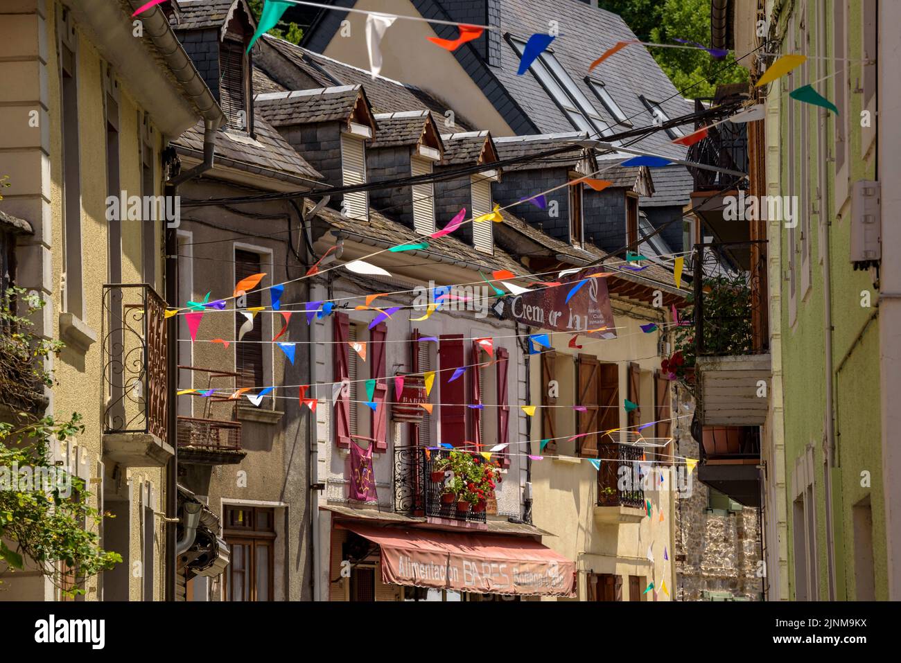 Village of Les decorated for the festival of Sant Joan due to the ...