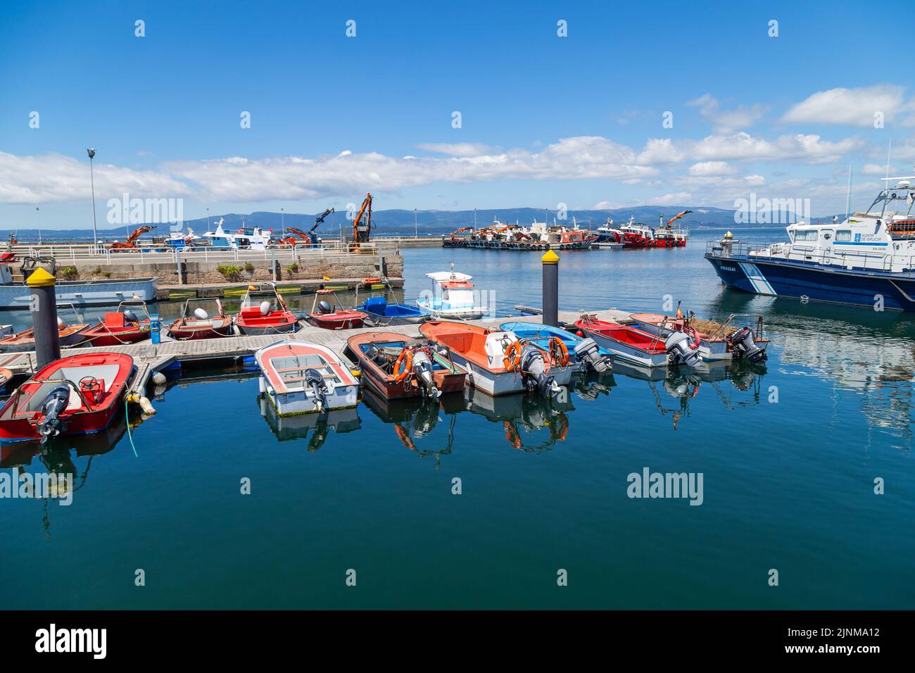 Galicia, Spain - July 27, 2022: Moored fishing boats in the port of ...