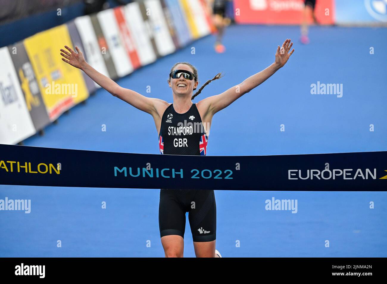 British Non Stanford celebrates as she crosses the finish line to win ...