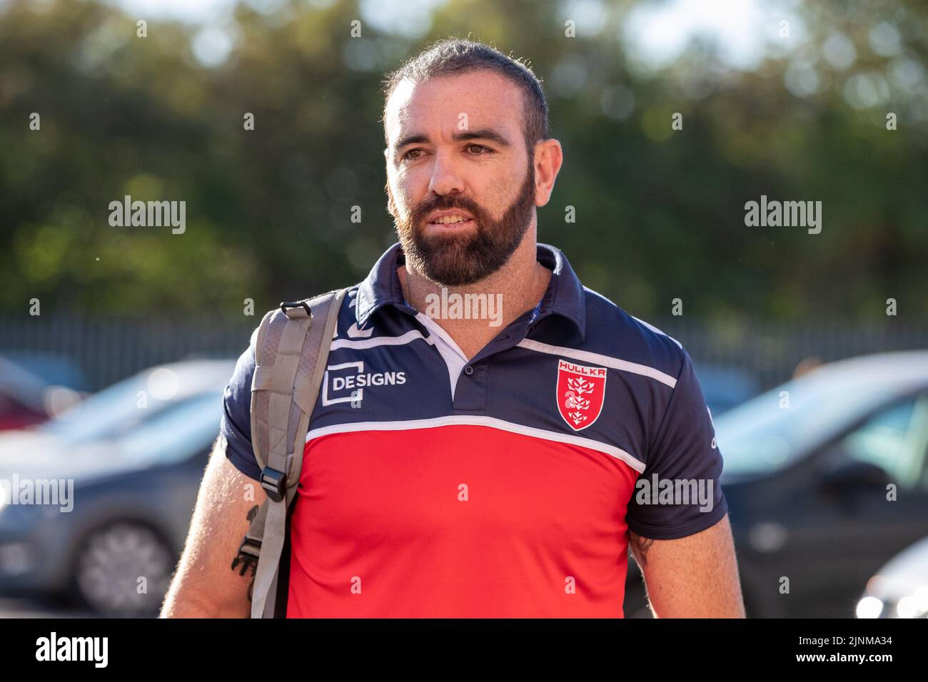 Kane Linnett #12 of Hull KR arrives at The Sewell Group Craven Park ...