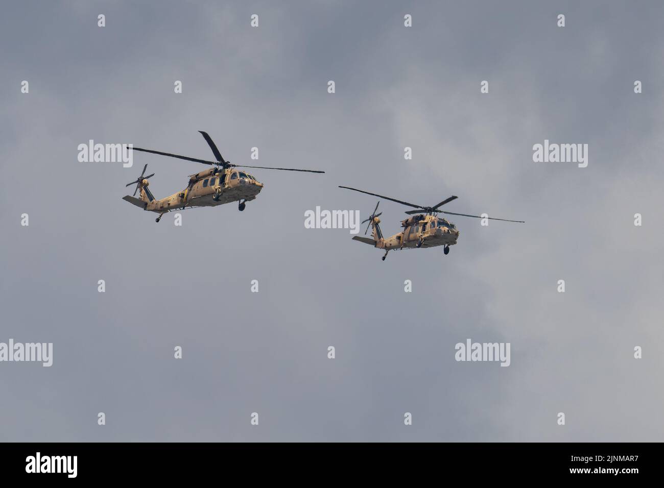 Jerusalem, Israel - May 5th, 2022: Two israeli air force Sikorsky UH-60 ...