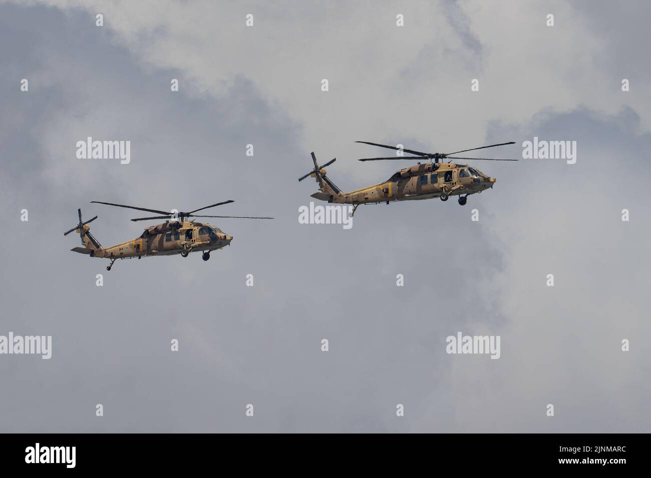 Jerusalem, Israel - May 5th, 2022: Two israeli air force Sikorsky UH-60 ...