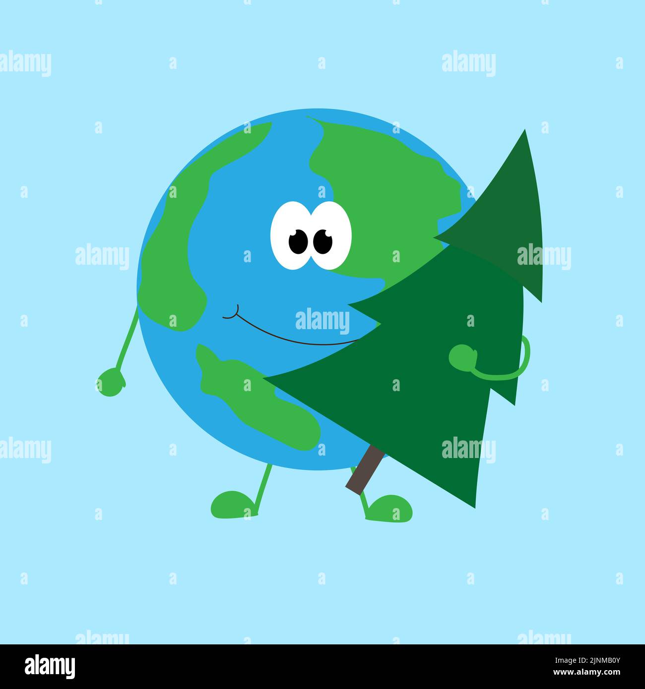 Planet Earth with a Christmas tree in hands celebrates Christmas ...