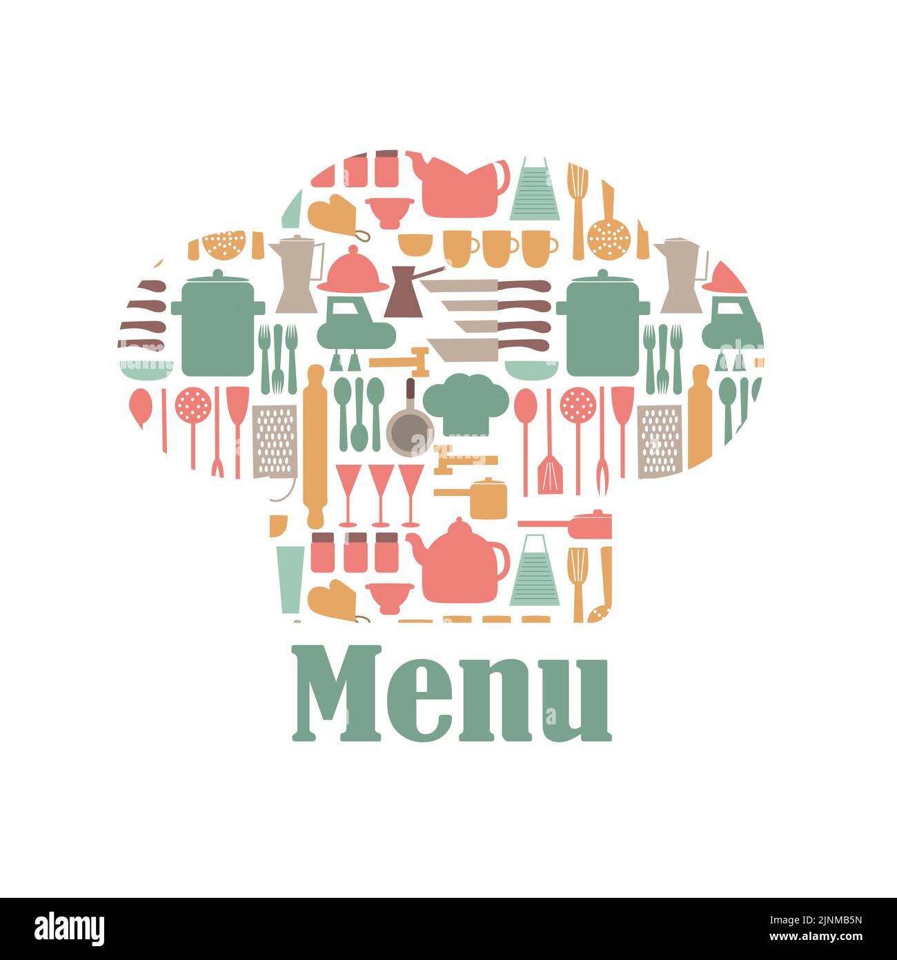 Postcard with a collection of kitchen utensils and place for text ...