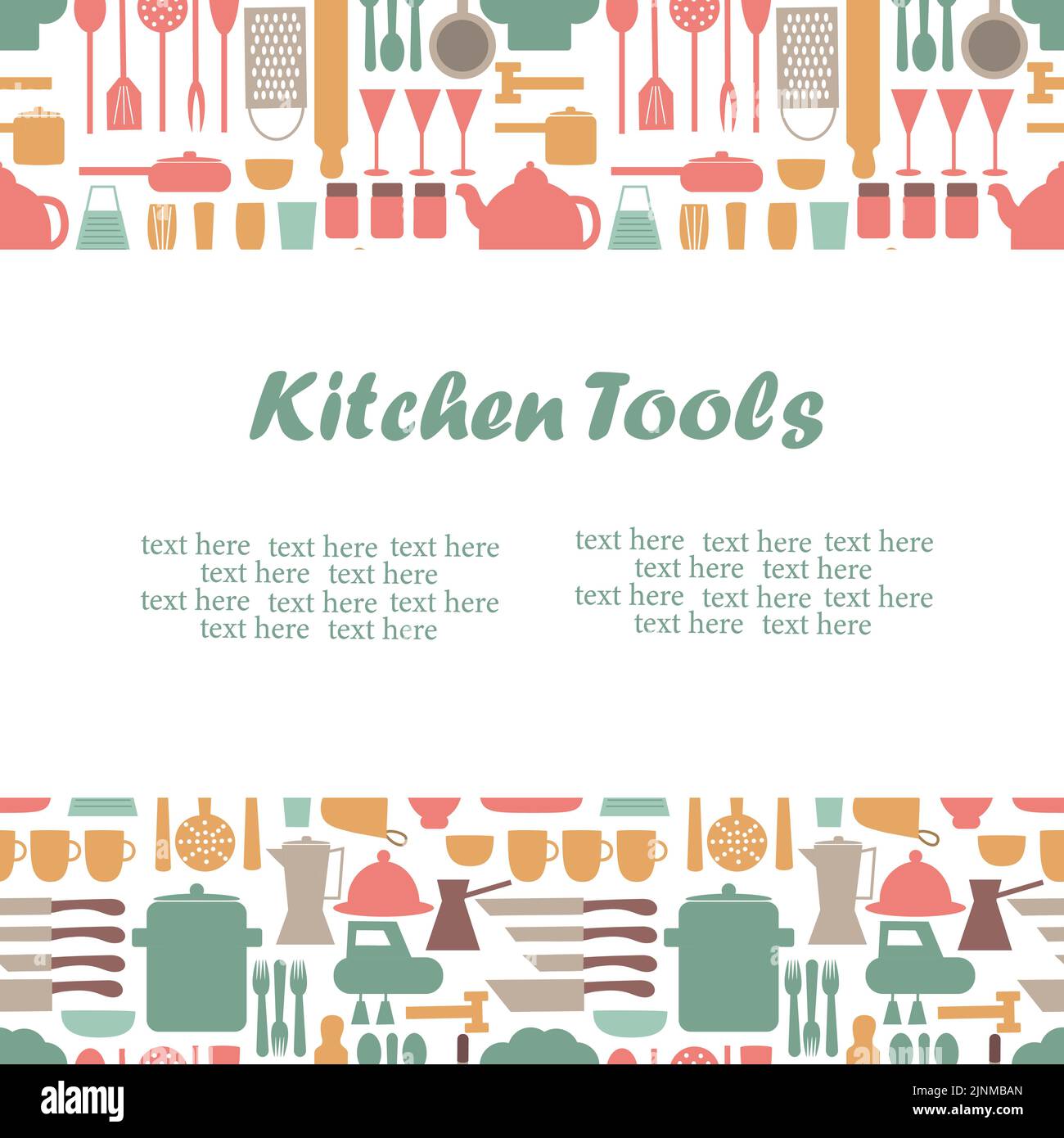 Postcard with a collection of kitchen utensils and place for text ...