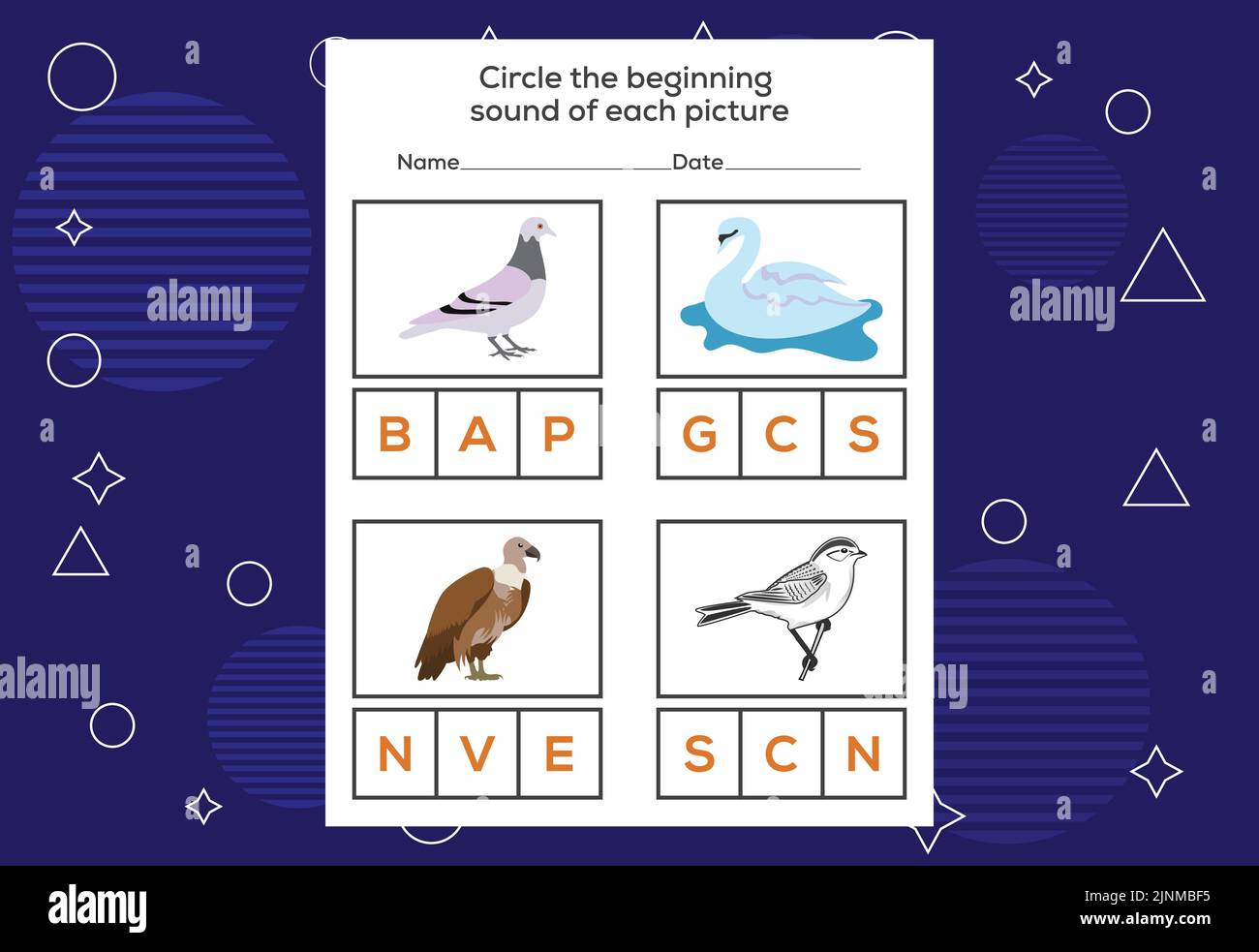 Circle the beginning sound of each bird. Educational game for kids ...
