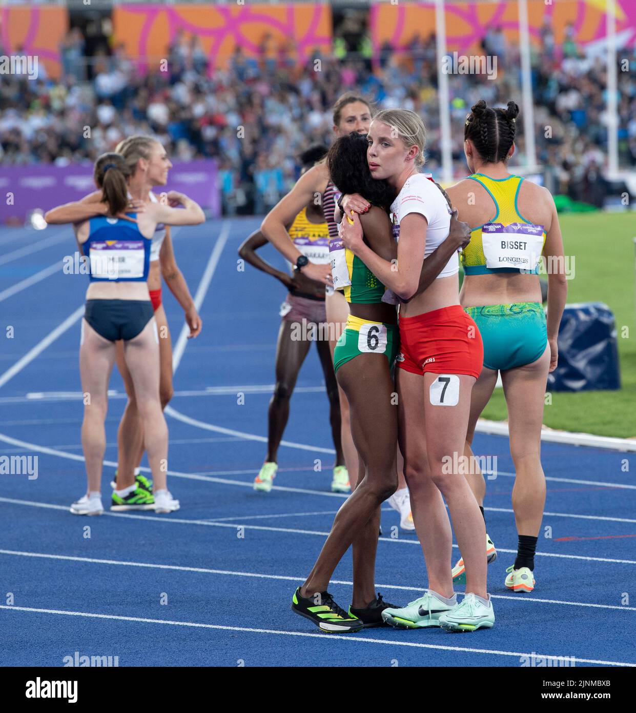 Keely Hodgkinson of England hugs Natoya Goule of Jamaica after ...