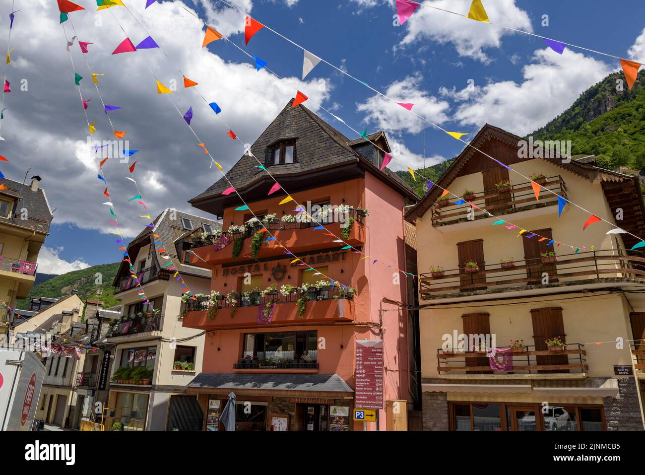 Village of Les decorated for the festival of Sant Joan due to the ...