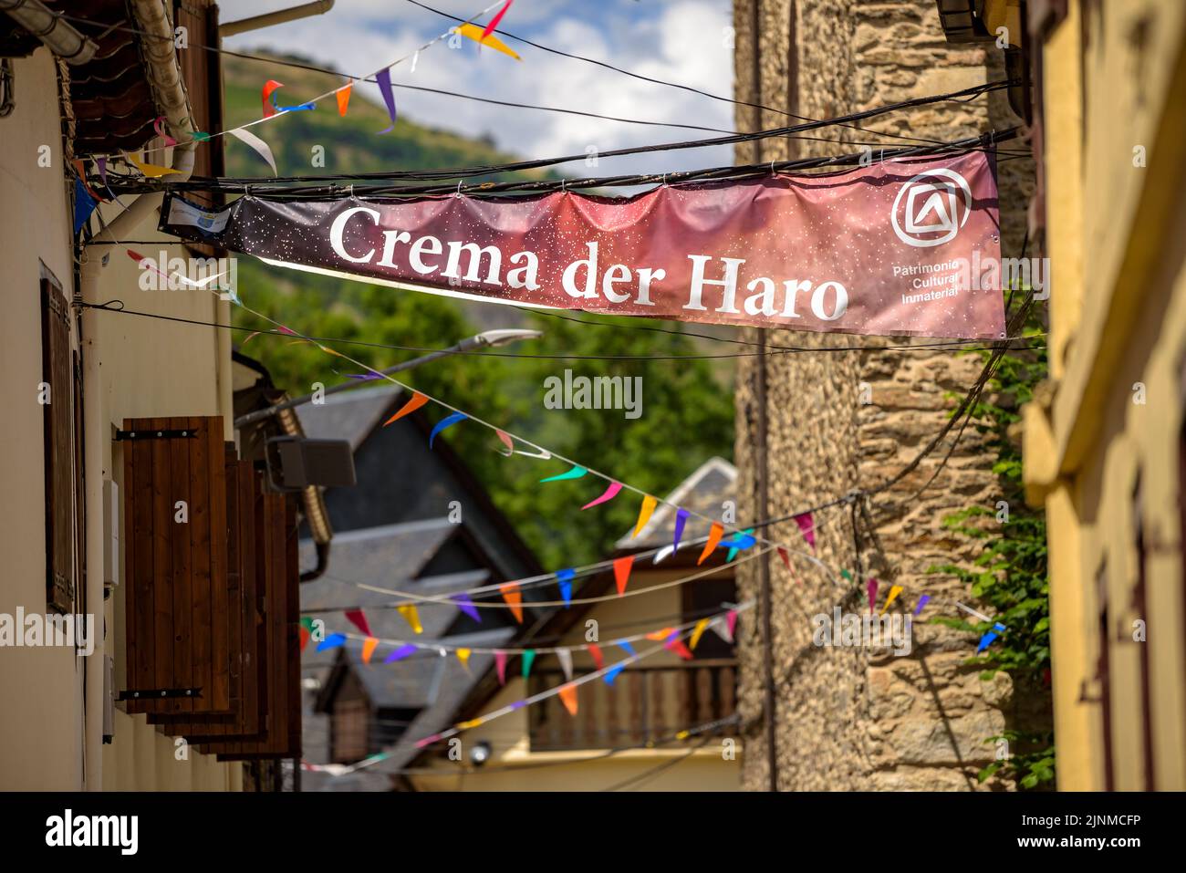 Village of Les decorated for the festival of Sant Joan due to the ...