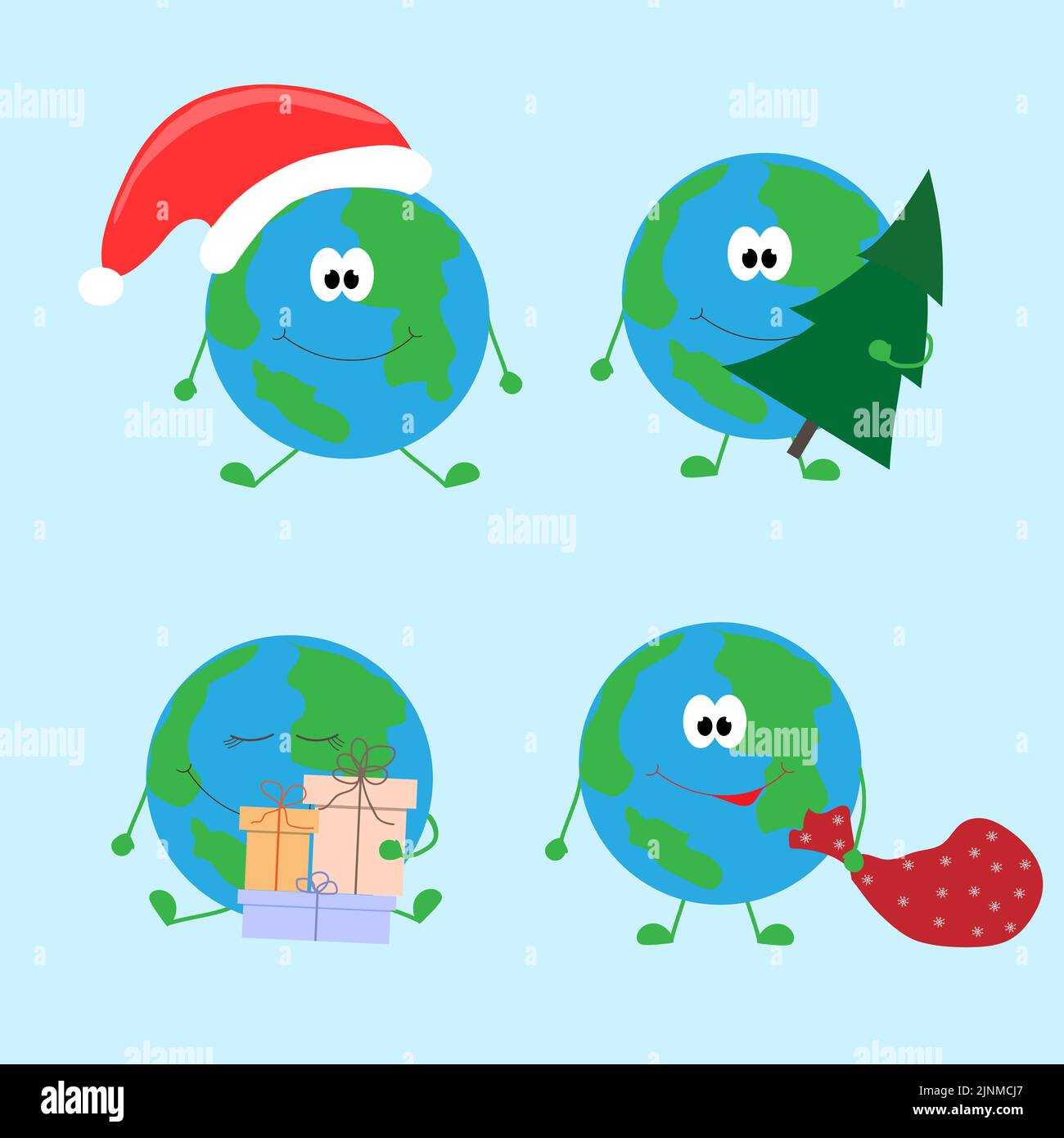Cartoon set of the planet Earth celebrating Christmas .. Vector ...