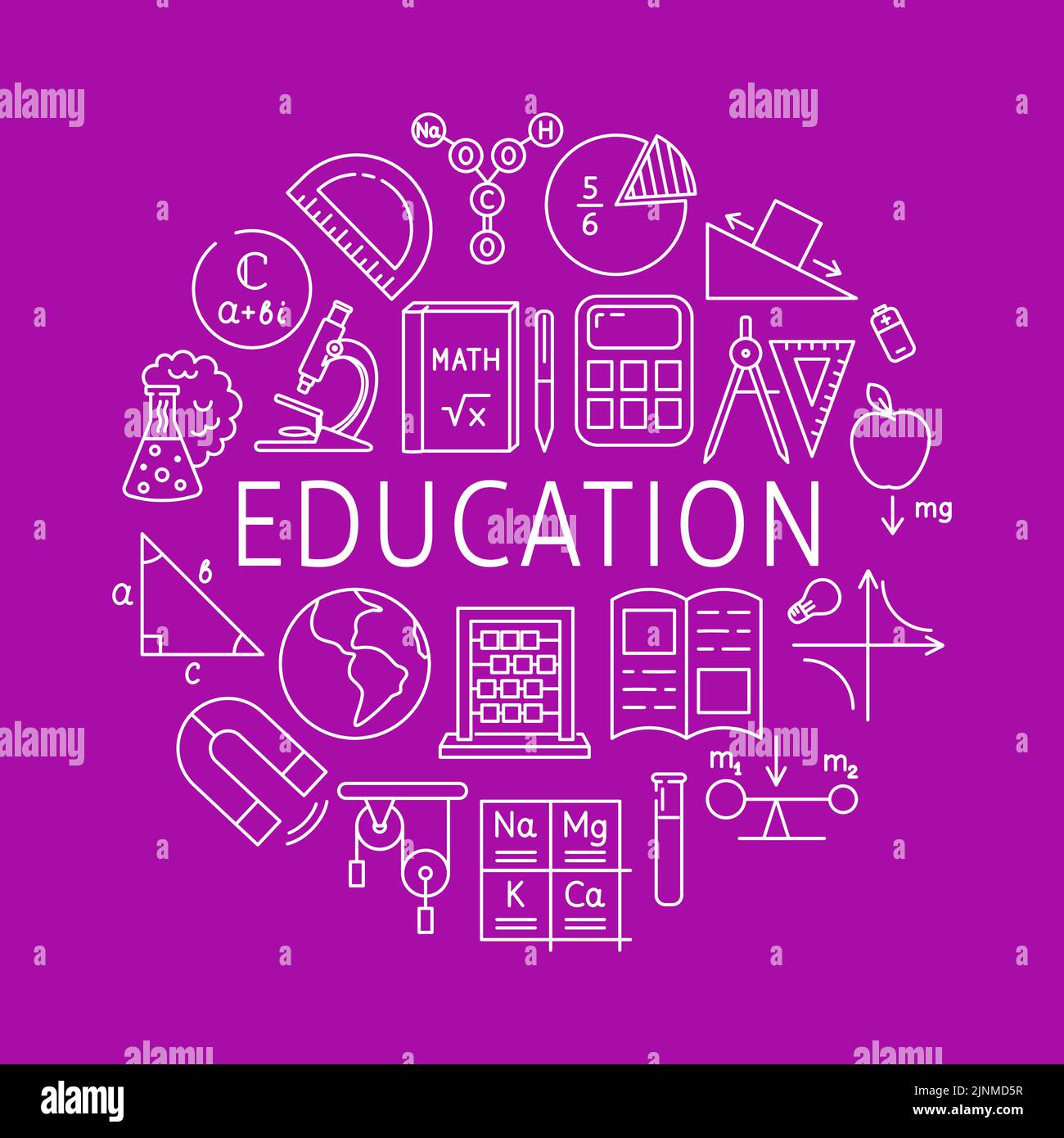 Education round concept poster in line style. Vector illustration Stock ...