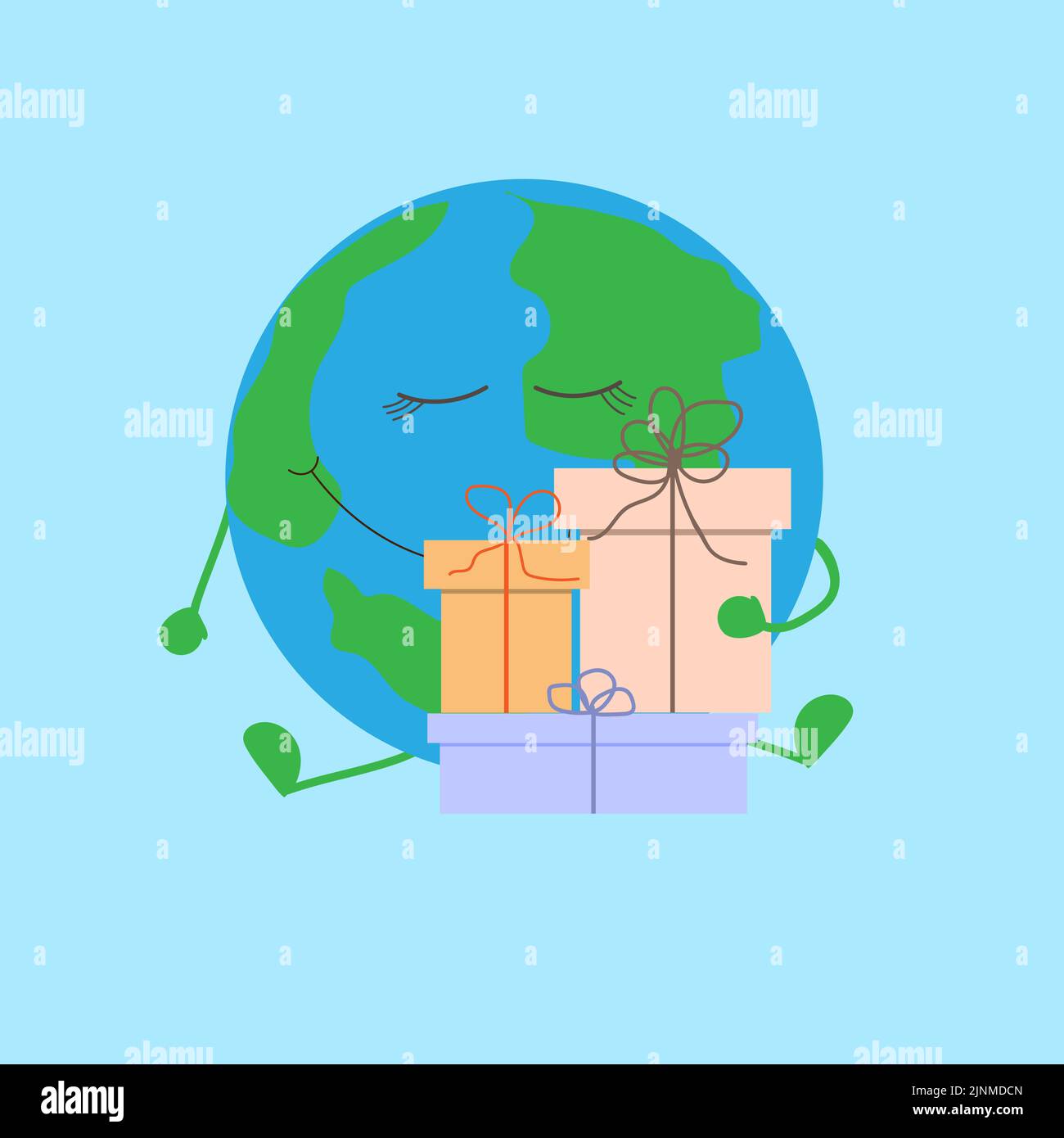 Planet Earth hugs gift boxes. Christmas holiday. Vector illustration ...