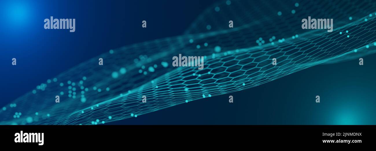 Blockchain technology concept, artificial intelligence, big data, neural network. 3d render ...