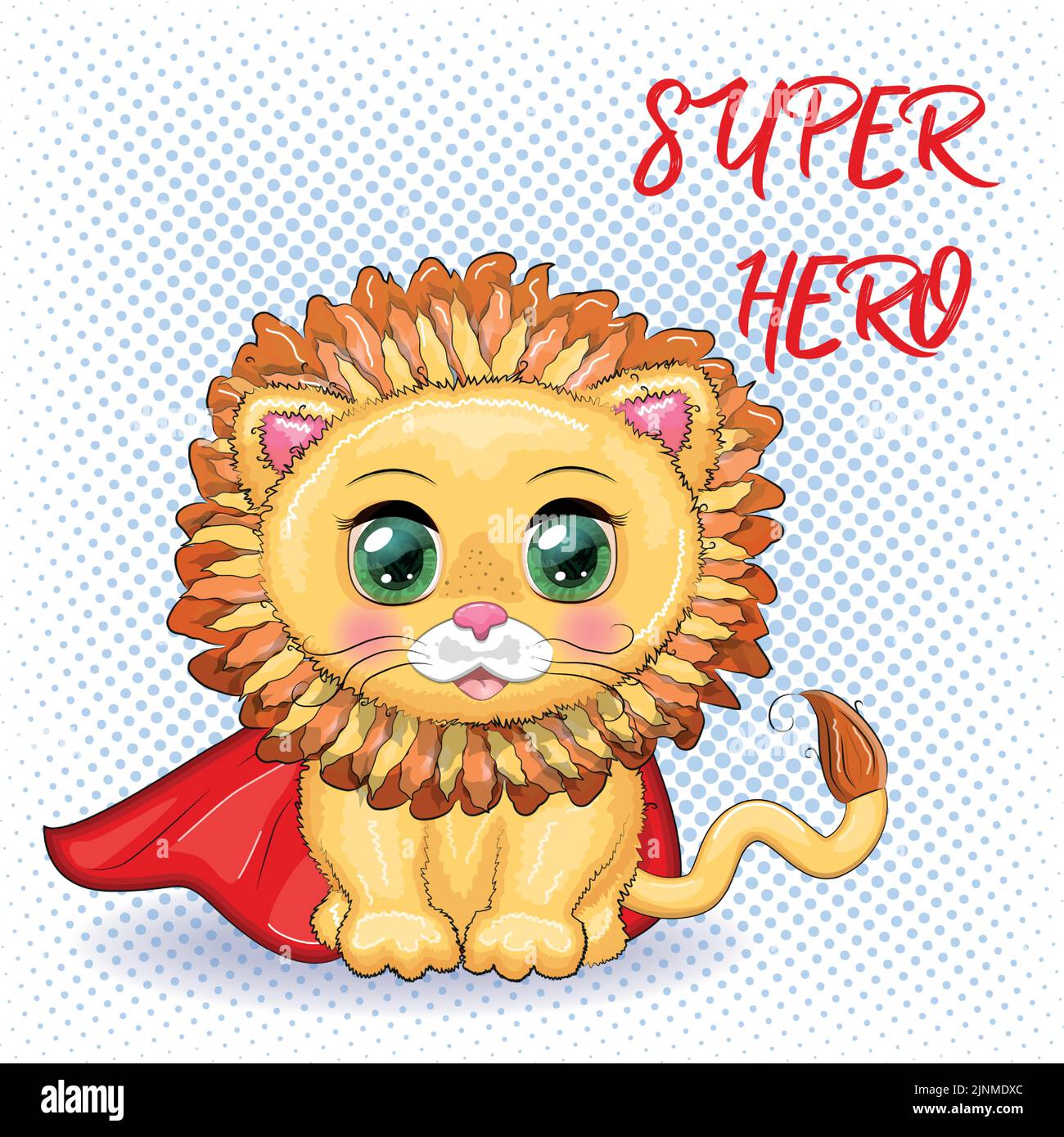 Cartoon lion boy in red super hero cloak with beautiful eyes Stock ...